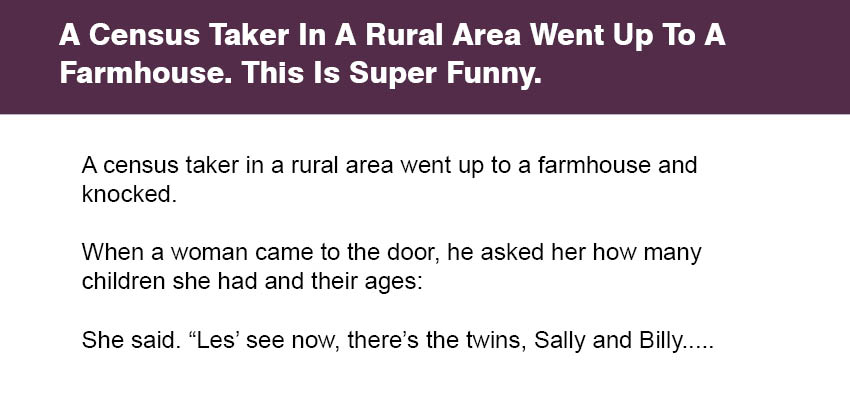 A Census Taker In A Rural Area Went Up To A Farmhouse.