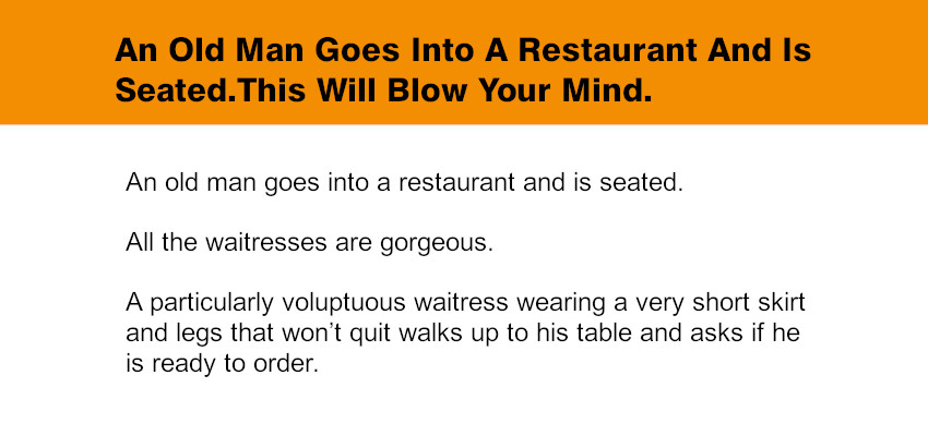 An Old Man Goes Into A Restaurant And Is Seated. An Old Man Goes Into A Restaurant And Is Seated.