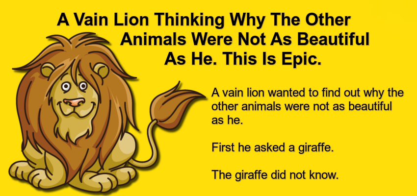 A Vain Lion Thinking Why The Other Animals Were Not As Beautiful As He.