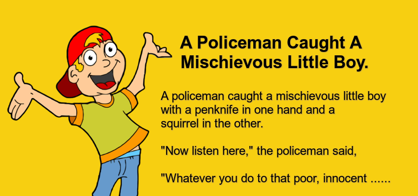 A Policeman Caught A Mischievous Little Boy.