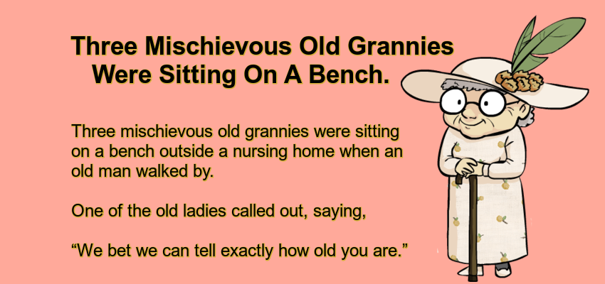 Three Mischievous Old Grannies Were Sitting On A Bench.